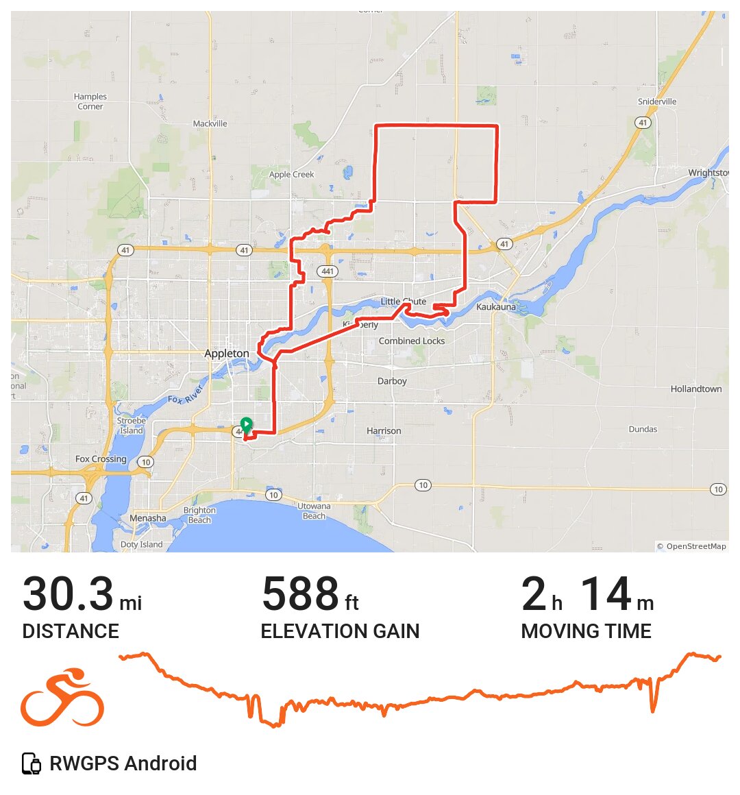 Northern route via River trail in Kaukauna - A bike ride in Appleton, WI