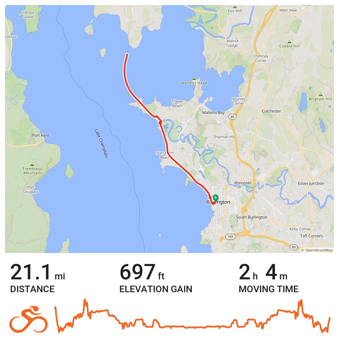 Burlington Vermont rail trail and August First Bakery · Ride with GPS